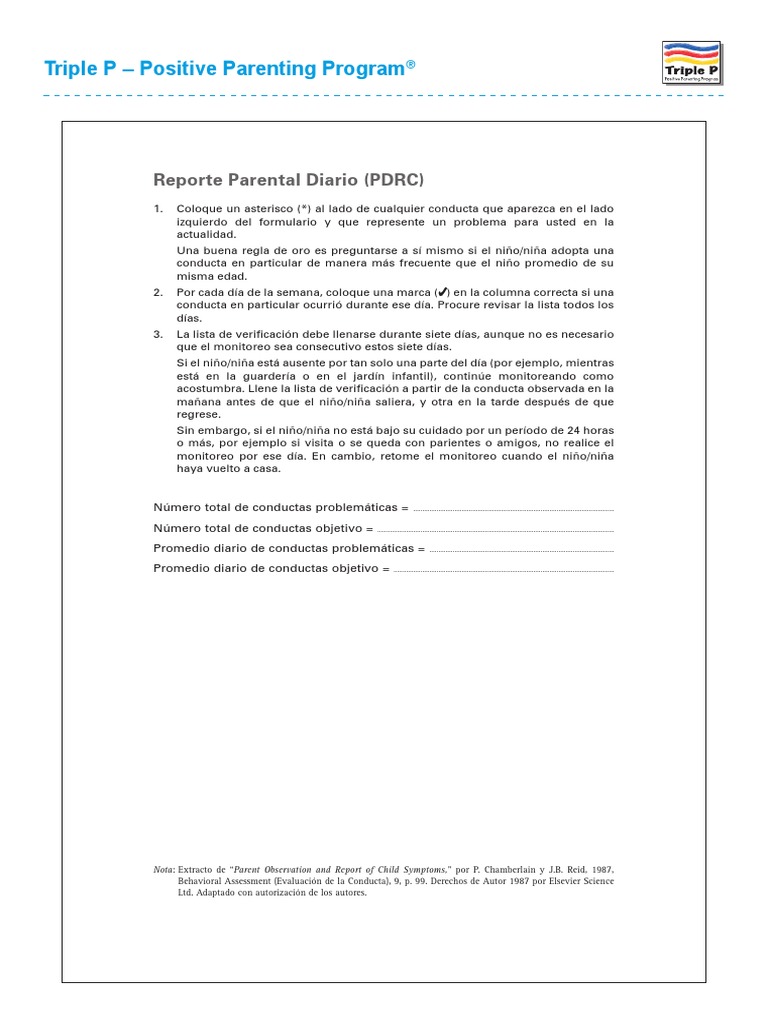 SPA0183 Parent Daily Report Checklist | PDF