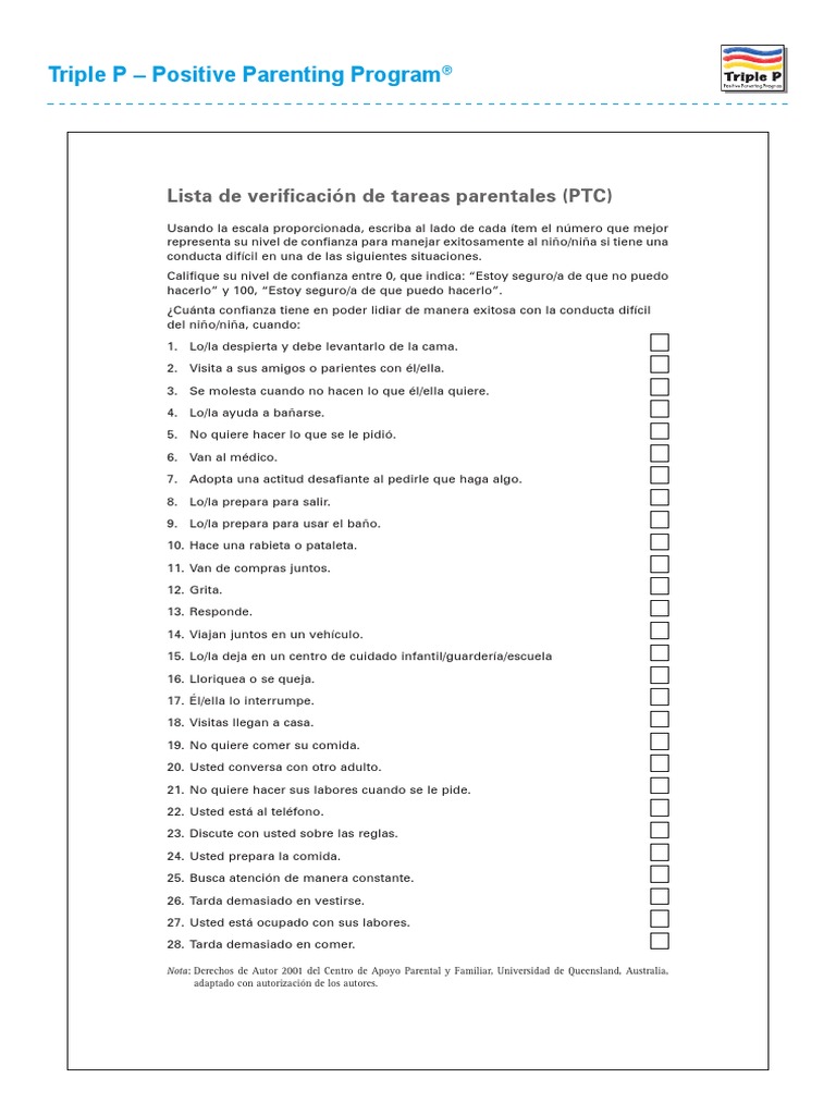 SPA0192 Parenting Tasks Checklist | PDF