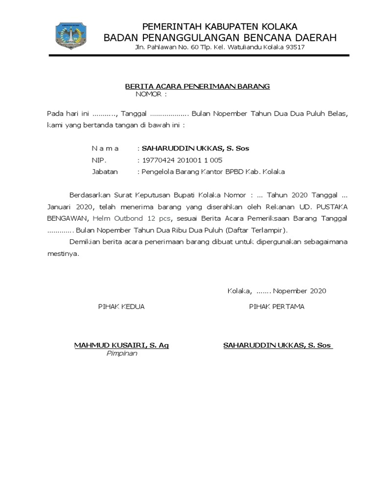 Penerimaan Helm oleh BPBD Kolaka | PDF