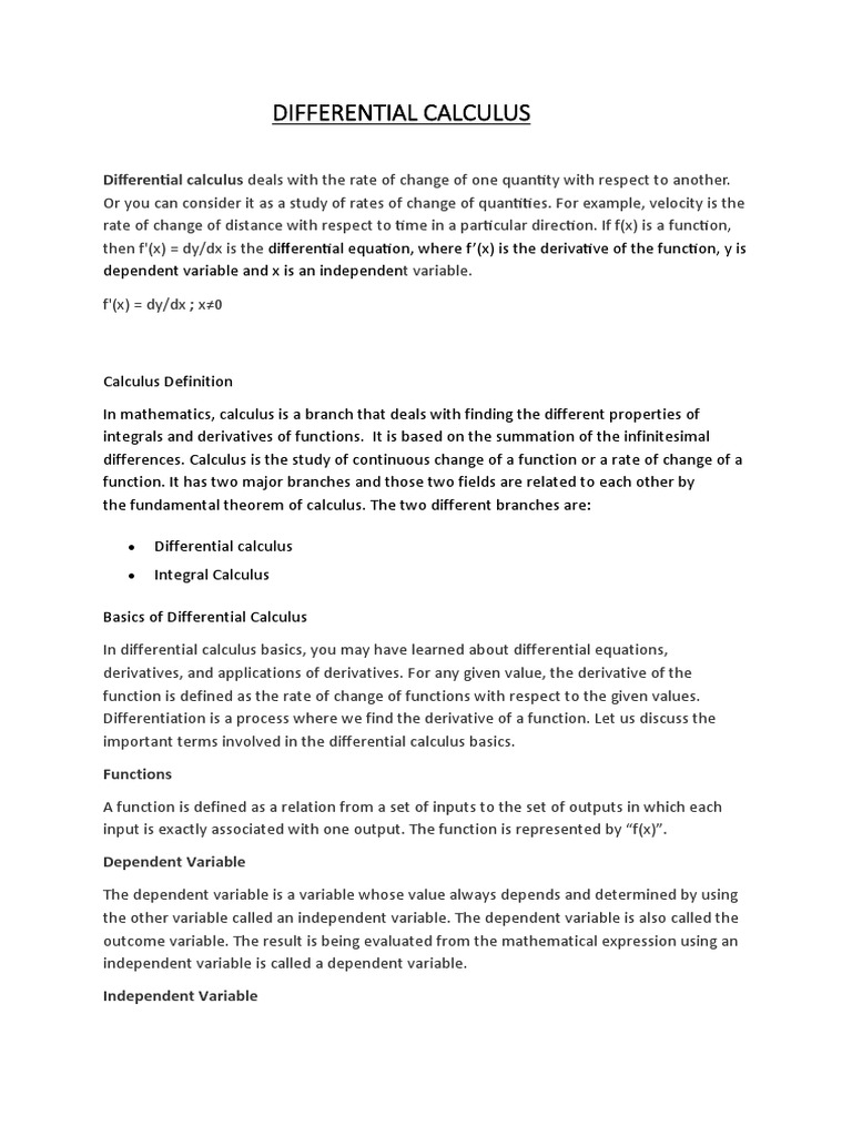 Differential Calculus | Download Free PDF | Derivative | Function (Mathematics)