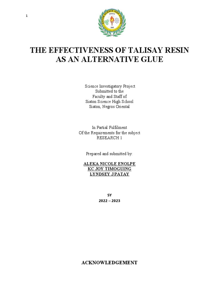 The Effectiveness of Talisay Resin As An Alternative Glue | PDF | Adhesive