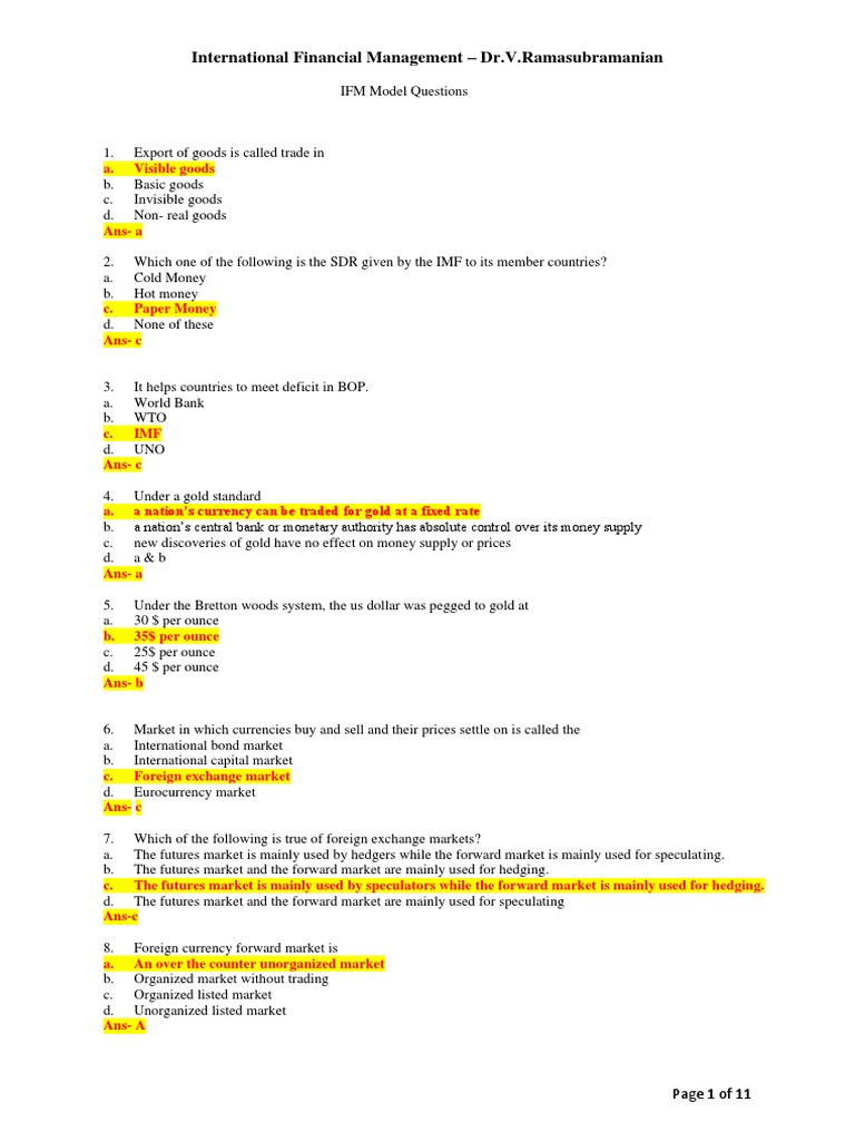 Question Bank - IFM Subject | PDF | Exchange Rate | Financial Markets