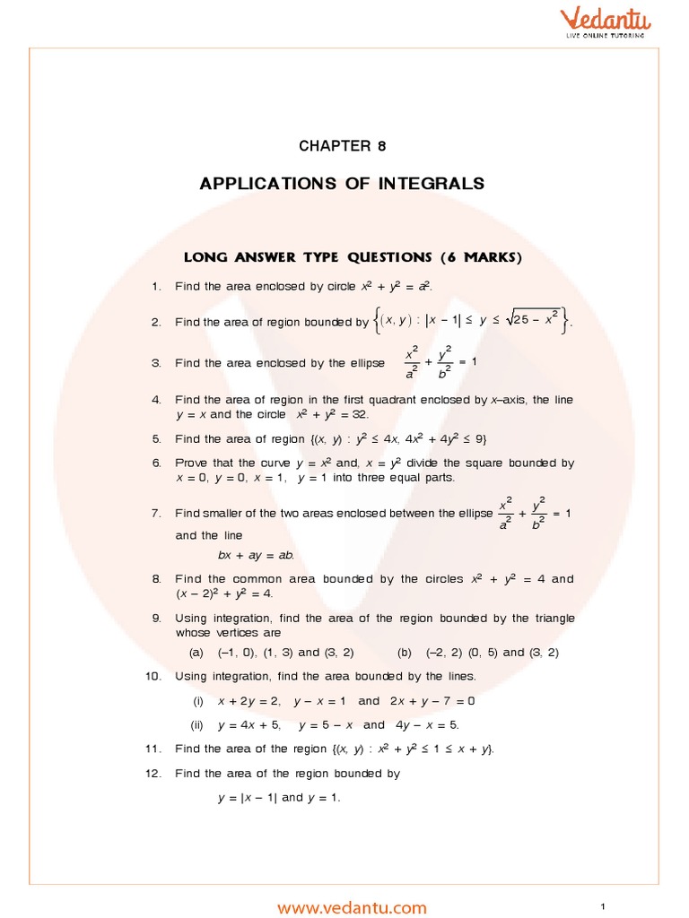 CBSE Class 12 Maths Chapter 8 Applications of Integrals Important Questions 2022-23 | Download ...