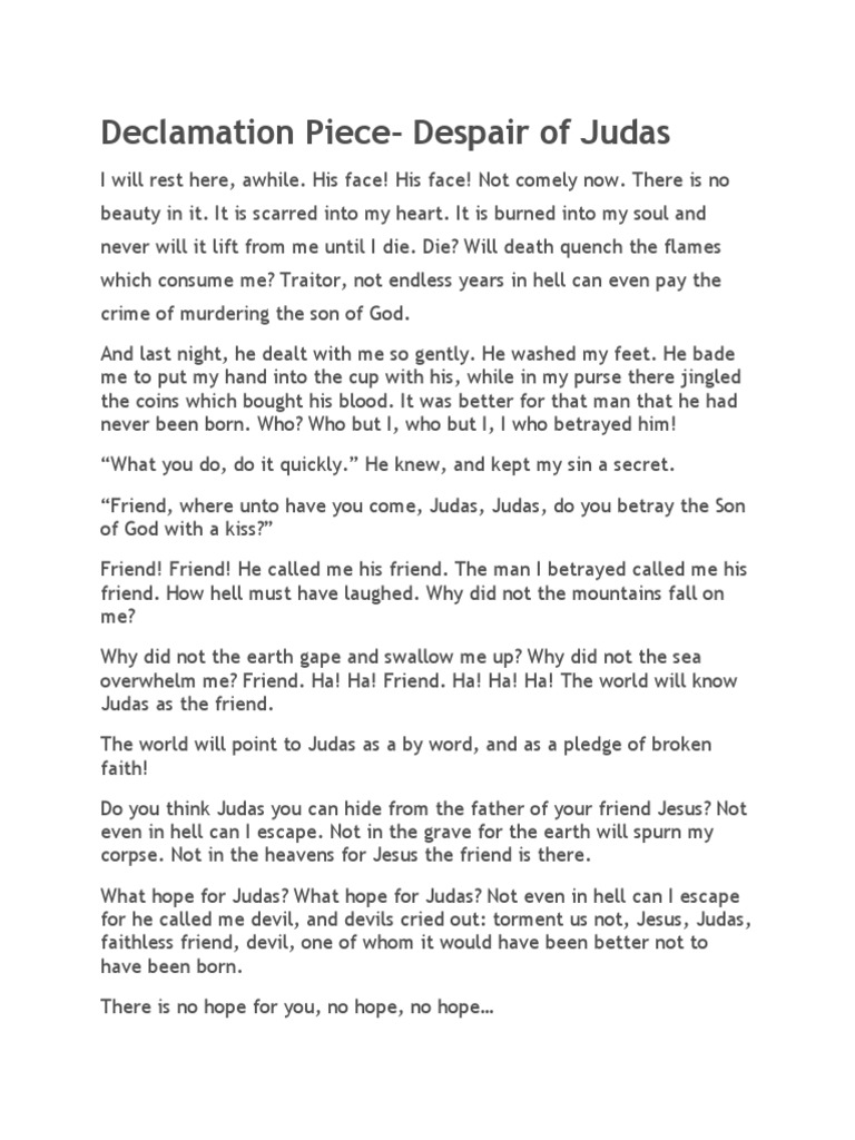 Declamation Piece Despair of Judas | PDF | Poetry | Religion & Spirituality
