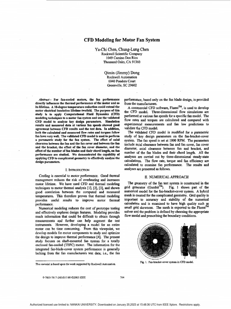 2003-CFD Modeling For Motor Fan System | PDF | Fluid Dynamics | Turbulence