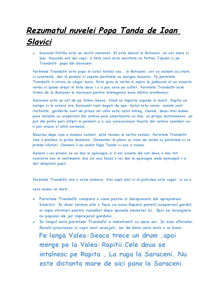 Rezumatul Nuvelei Popa Tanda de Ioan Slavici | PDF