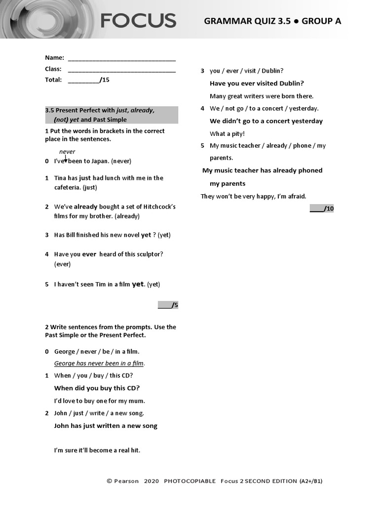 Focus2 2E Grammar Quiz Unit3 5 GroupA | PDF
