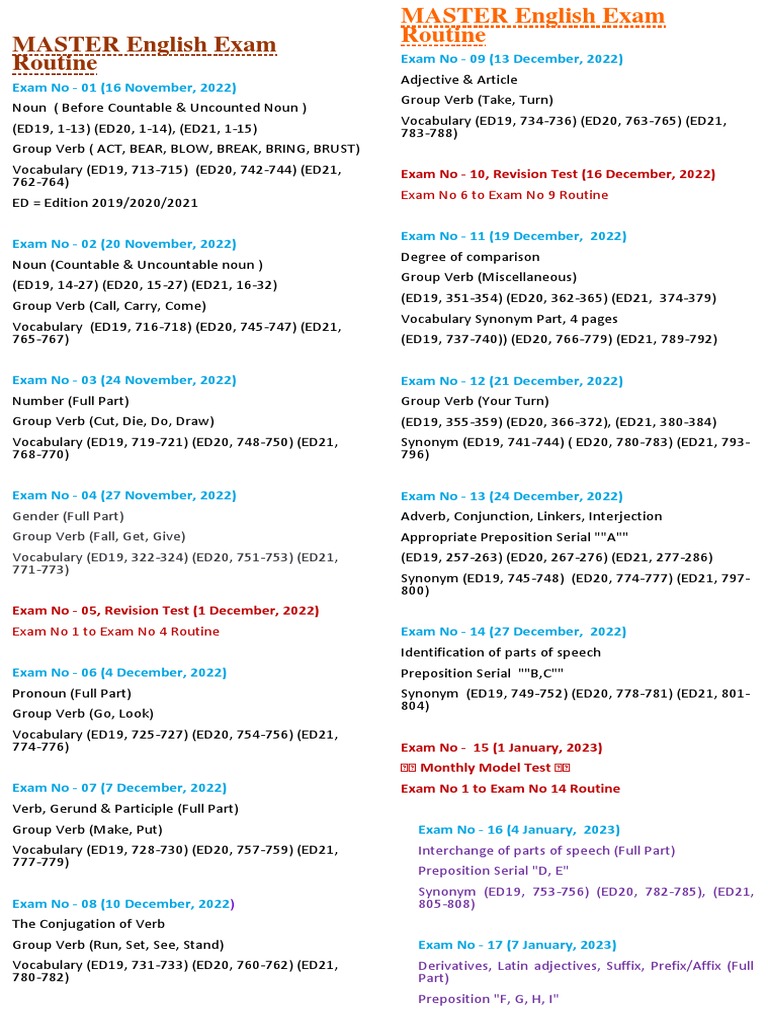 MASTER English Exam Routine 1 37 Out of 52 11th Batch | PDF | Part Of ...