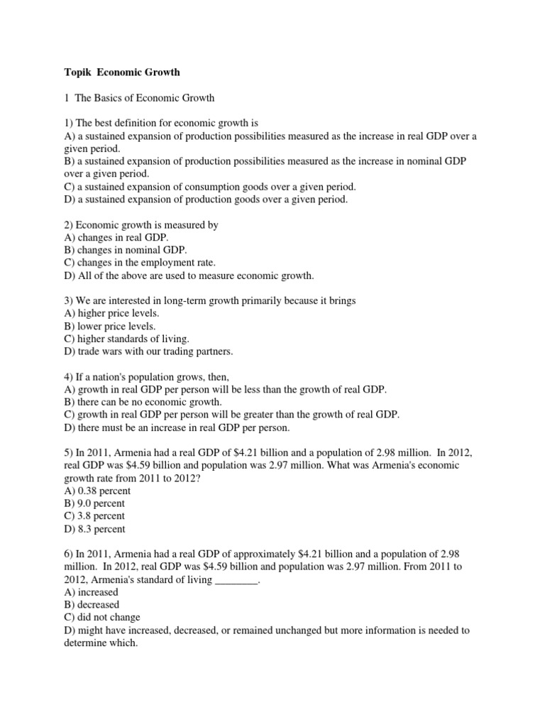 QUIZ CH 23 Topik Economic Growth (Tanpa Jawaban) | PDF