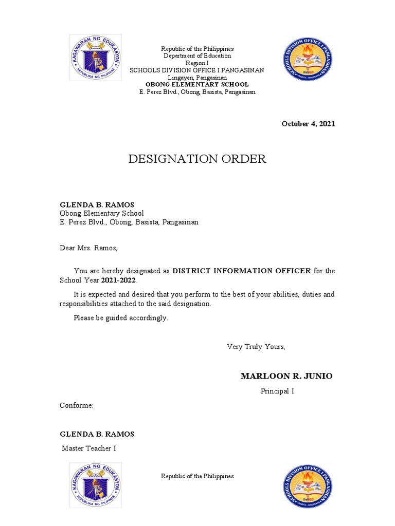 Designation Order (SBM Coordinator) 2022-2023 | PDF | Philippines ...