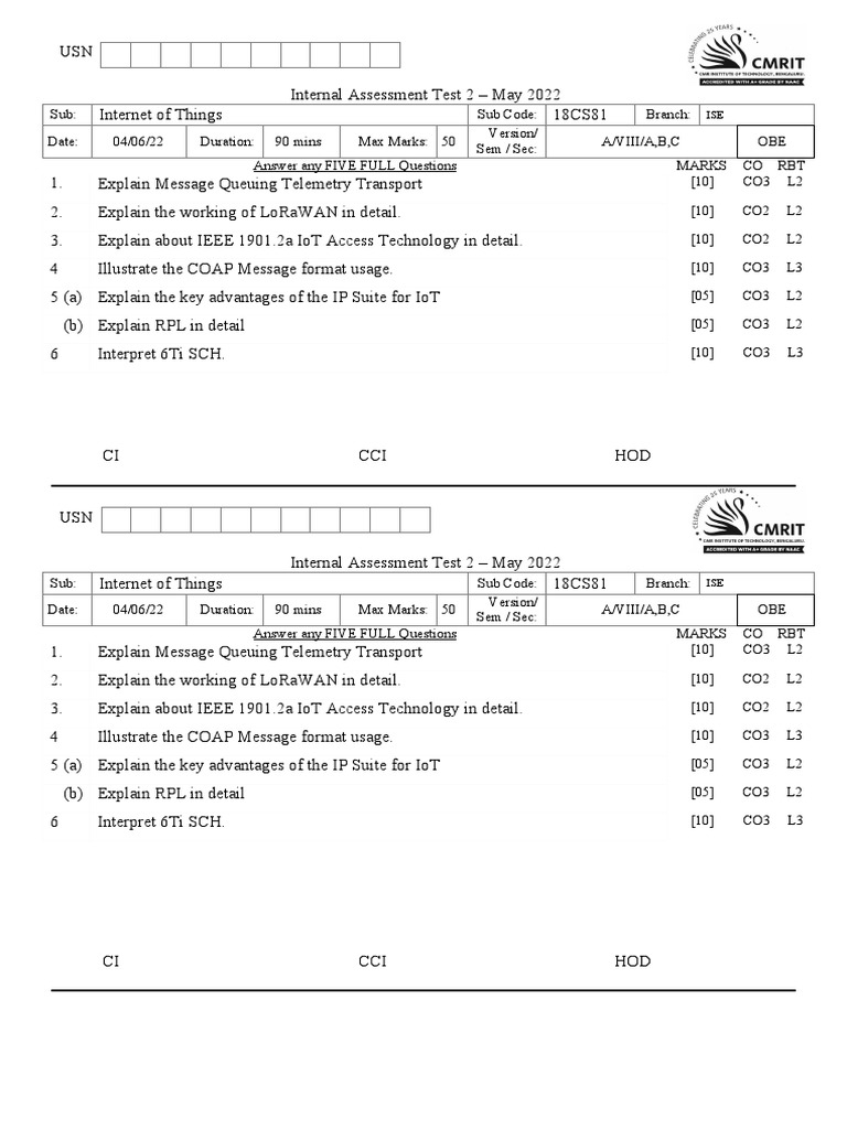 IoT IAT2 QP A | Download Free PDF | Distributed Computing Architecture ...
