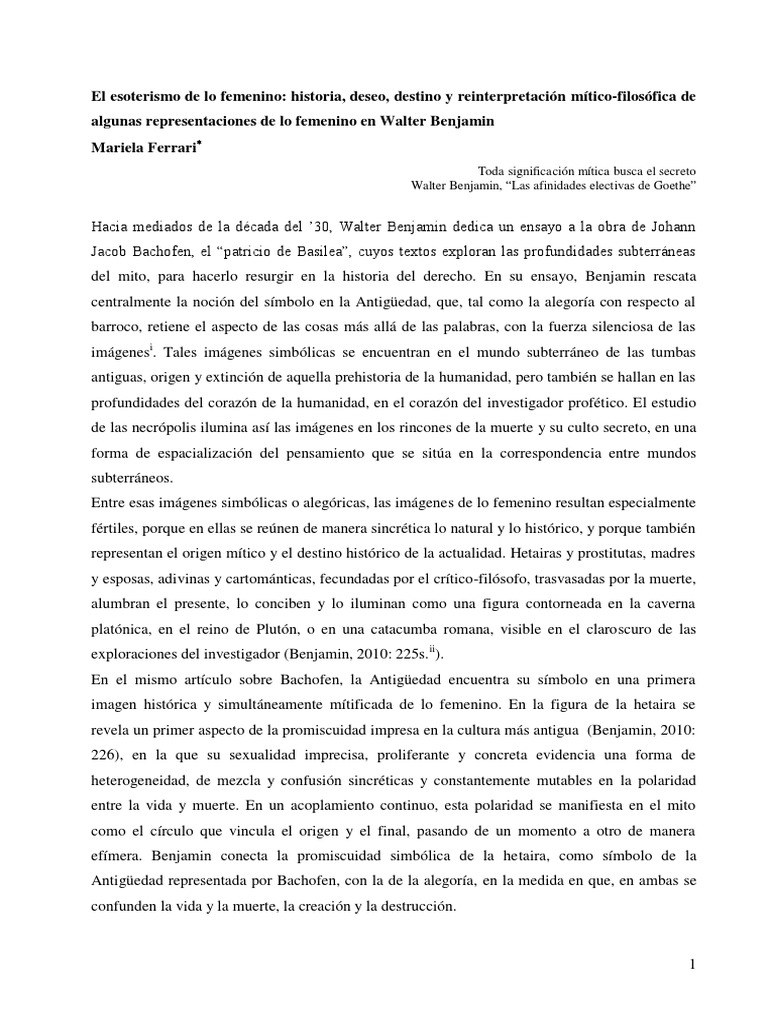 Walter Benjamin y Johann Jakob Bachofen | PDF | Matriarcado | Dialéctico