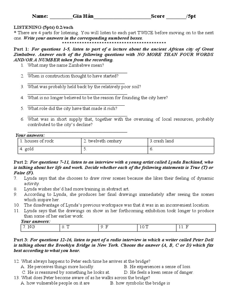 Name: - Gia Hân - Score - /5pt | PDF | Blood Type