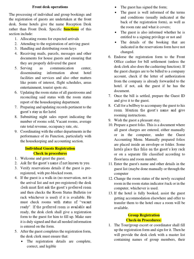 Front Desk Operations | Download Free PDF | Credit Card