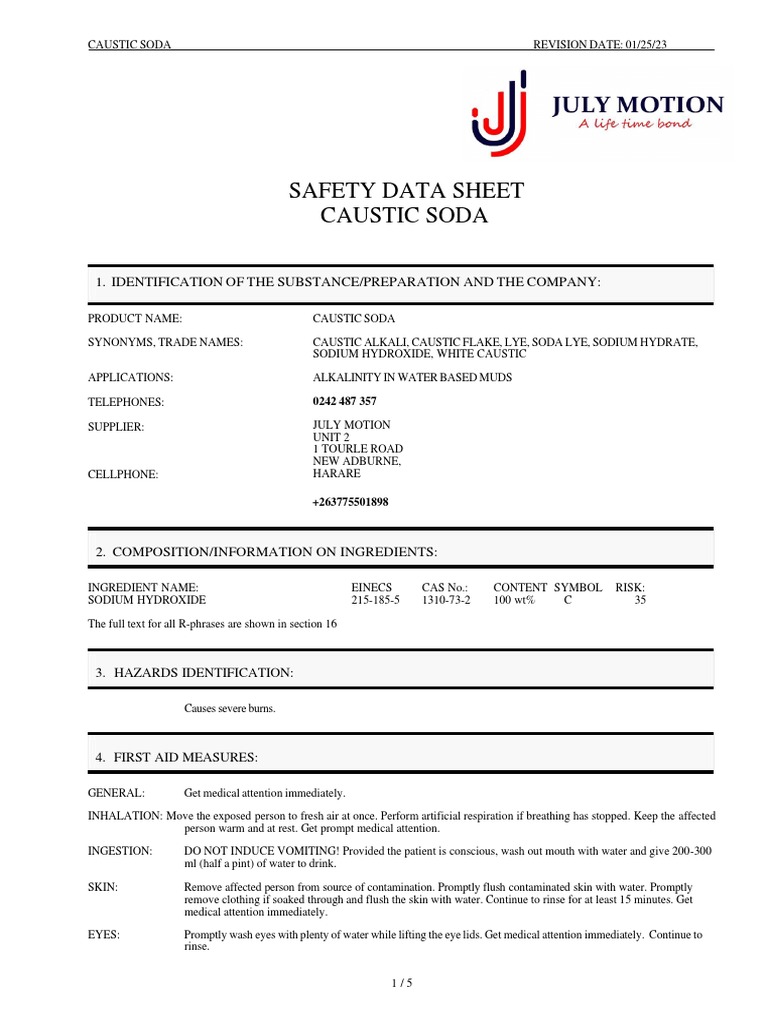 Caustic Soda Data Sheet | Download Free PDF | Sodium Hydroxide ...