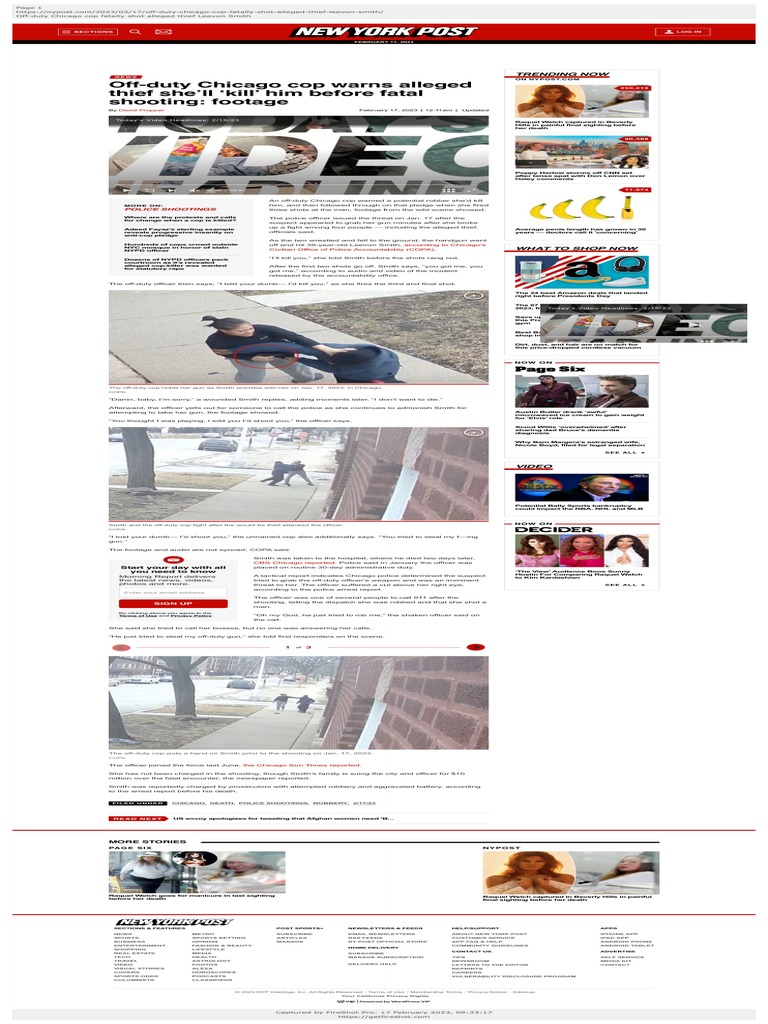 Off-Duty Chicago Cop Fatally Shot Alleged Thief Leevon Smith | PDF