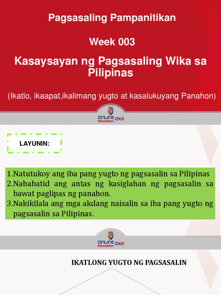 W3 Lesson 3 - Kasasaysayan NG Pagsasaling Wika Sa Pilipinas - Presentation | PDF