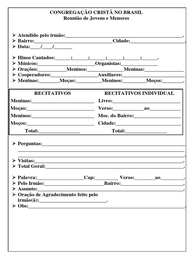 Modelo Recitativo CCB - RJ | PDF | Organizações cristãs | Famílias ...