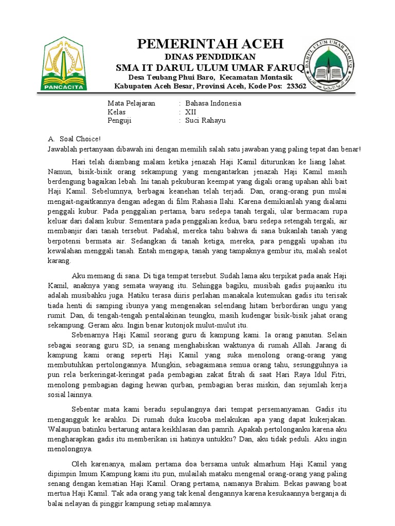 Soal Uas B. Indonesia Kelas 3 Sma | PDF