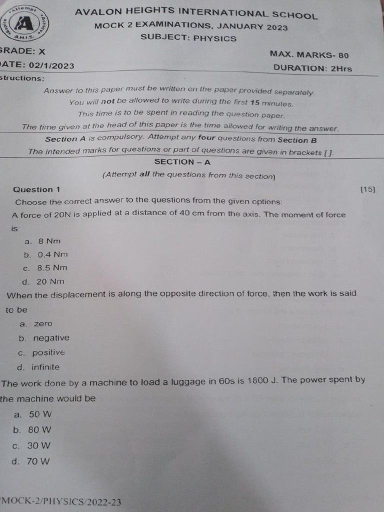 Avalon Physics Mock-2 | PDF
