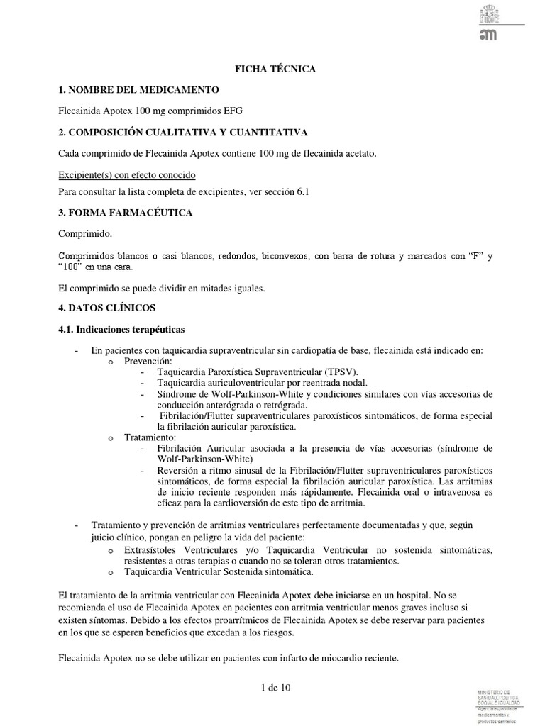 Ficha Tecnica Flecainida Apotex | PDF | Medicamentos con receta | Drogas