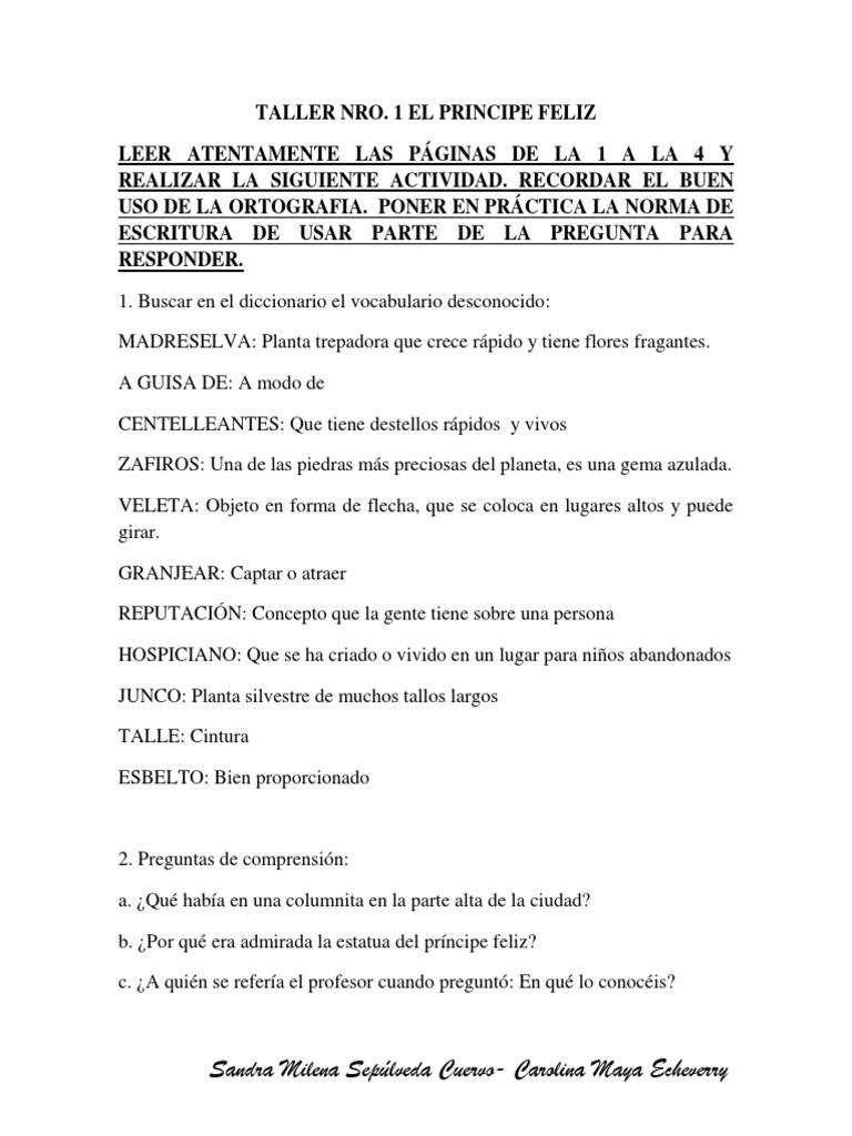 Taller Nro. 1 El Principe Feliz | PDF