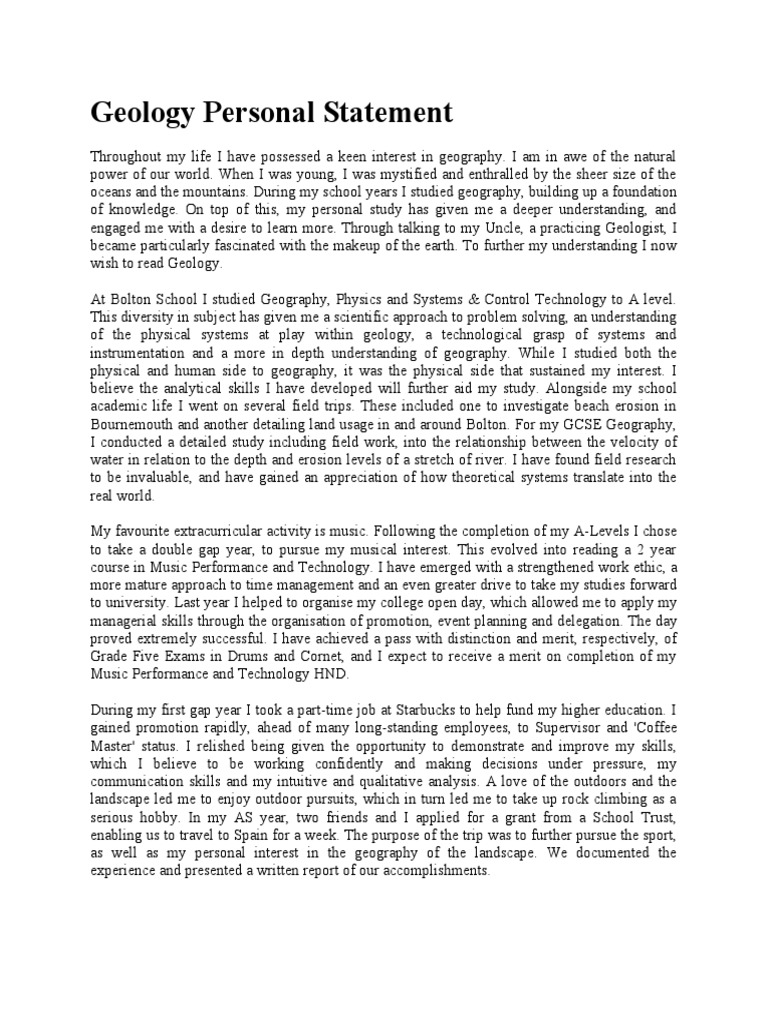 Engineering Geology Personal Statement 1 | PDF | Geography | Geology