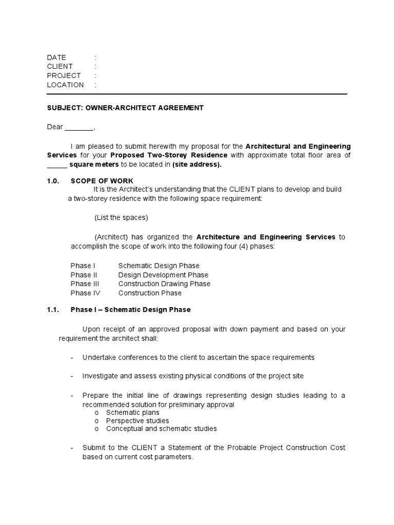 Owner-Architect Agreement Proposal | PDF | Architect