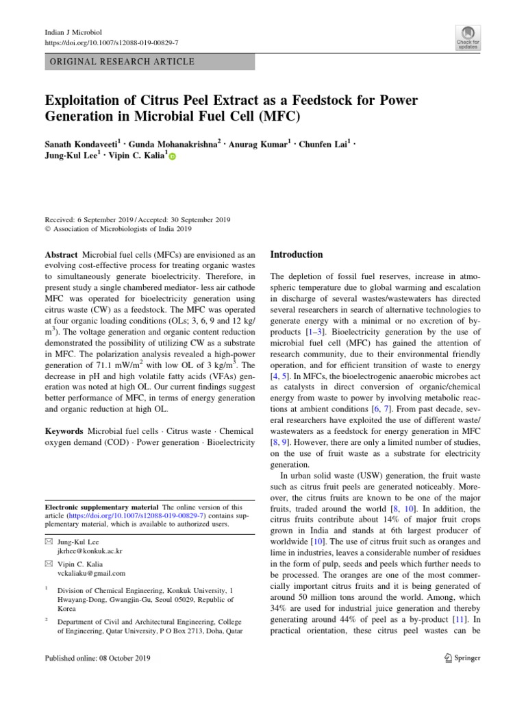 Exploitation of Citrus Peel Extract As A Feedstock For Power Generation ...