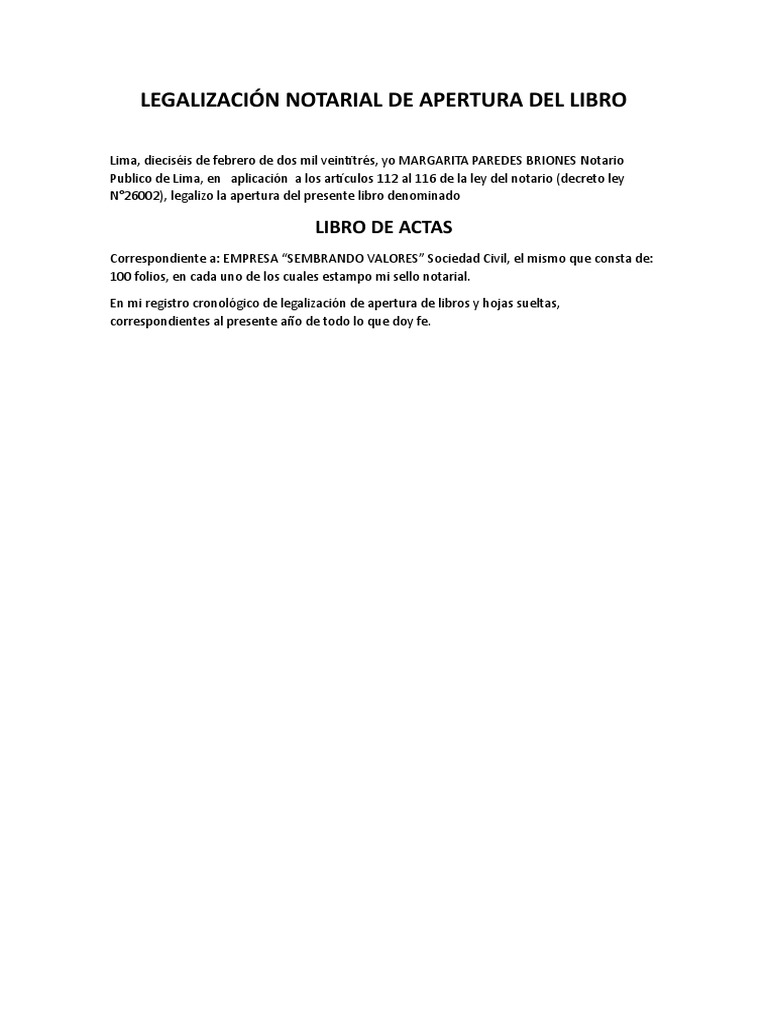 Legalización Notarial Libro de Actas | PDF | Derecho | Clásicos