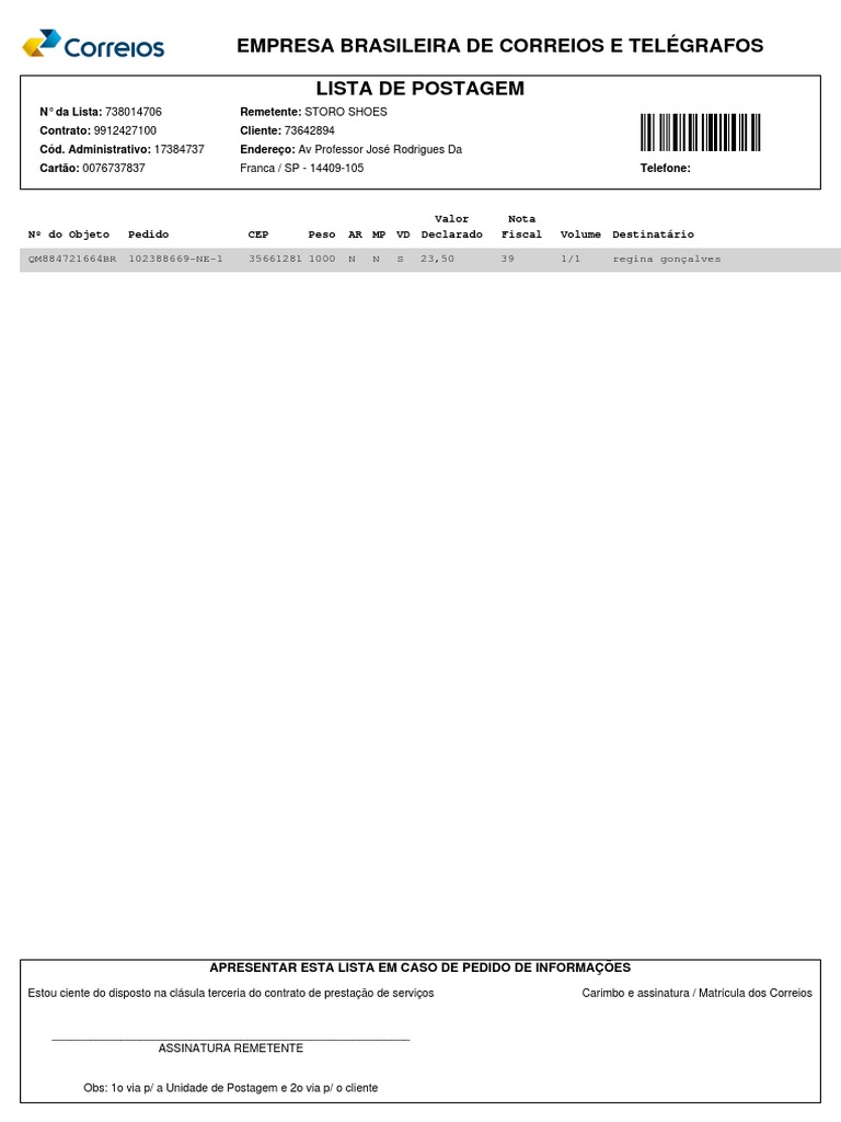 ROMANEIO Etiqueta 455 | PDF