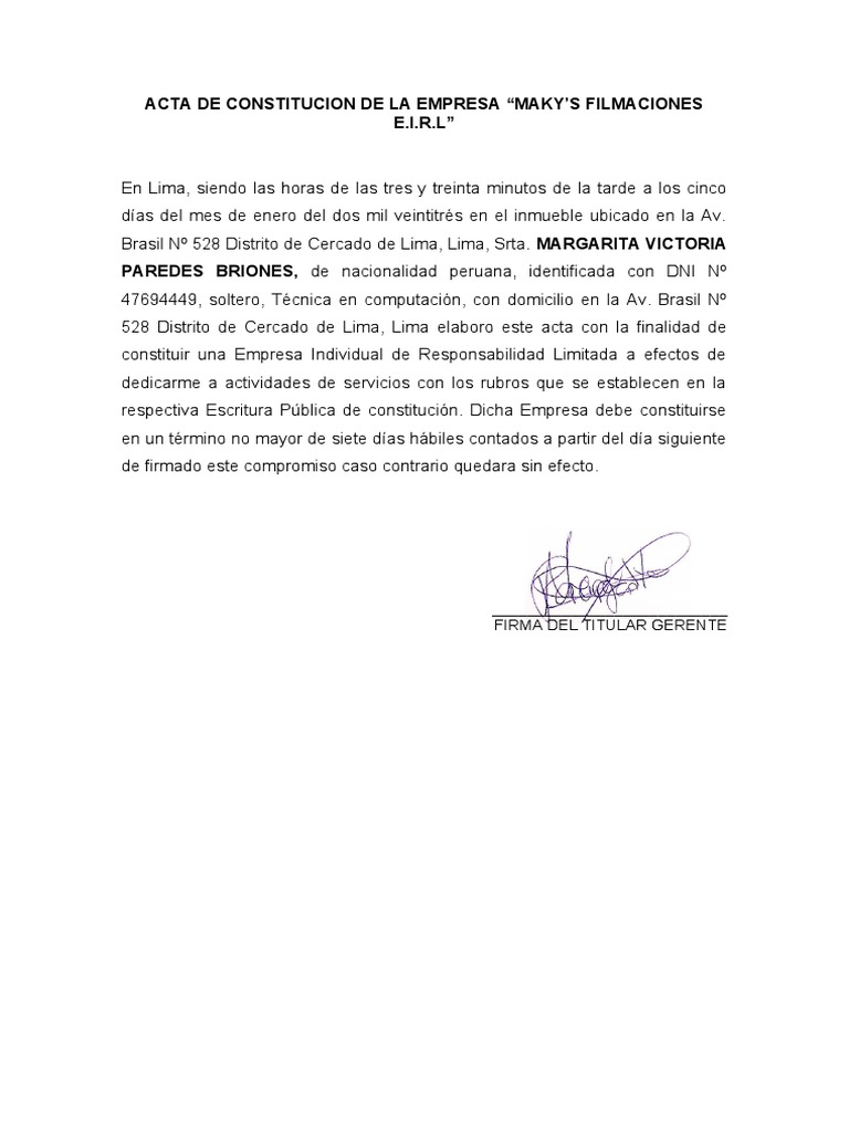 ACTA DE CONSTITUCION Empresa | PDF