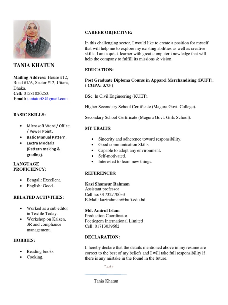 CV of Tania Khatun | PDF