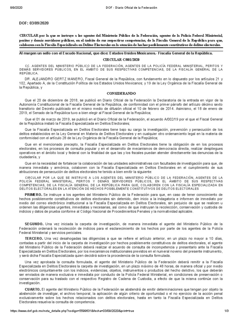 Circular C-001-2020 | PDF | Fiscal | Federación