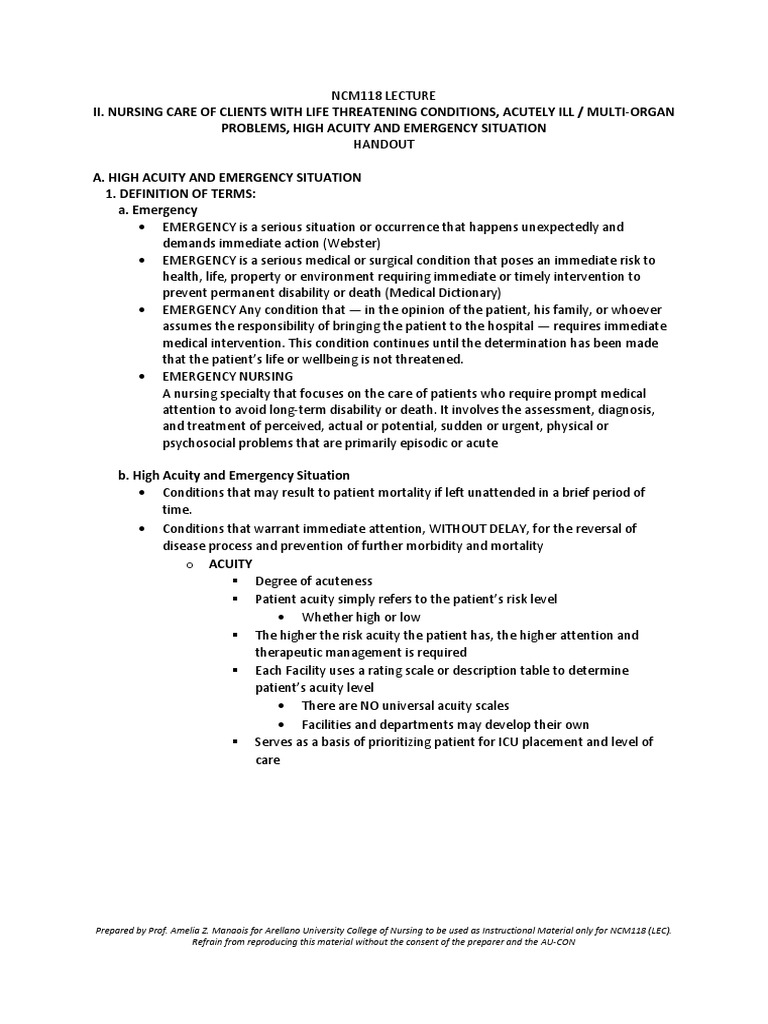 High Acuity and Emergency Situation | PDF | Intensive Care Unit ...
