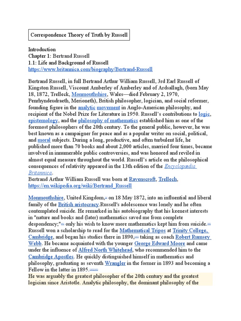 Correspondence Theory of Truth by Russell | Download Free PDF | Truth ...