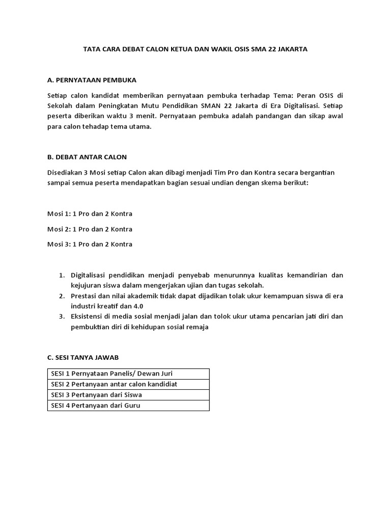 Debat Calon Ketua OSIS SMAN 22 Jakarta | PDF | Karier & Perkembangan ...