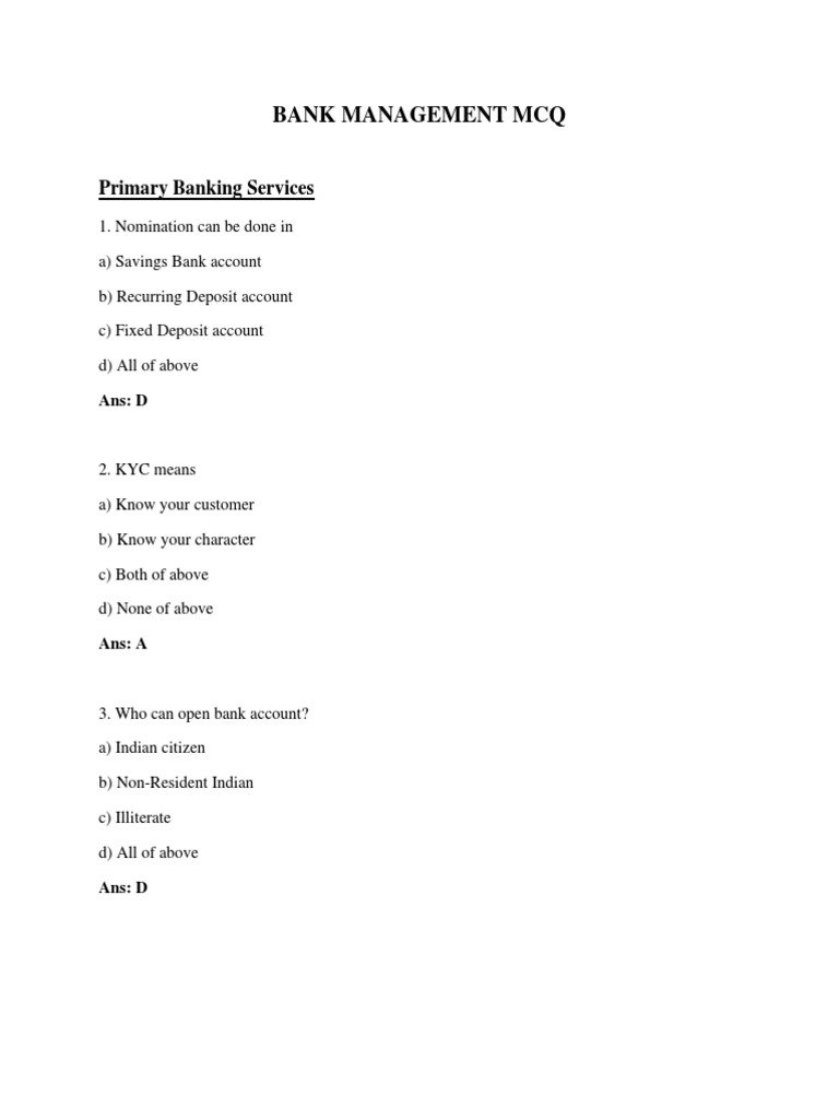 Bank Management MCQ | PDF | Reserve Bank Of India | Banks