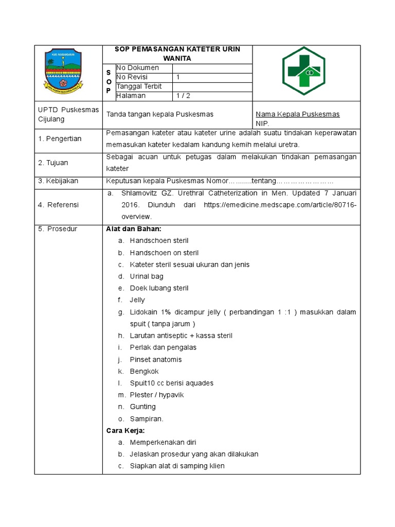 Sop Pemasangan Kateter Urin Wanita | PDF