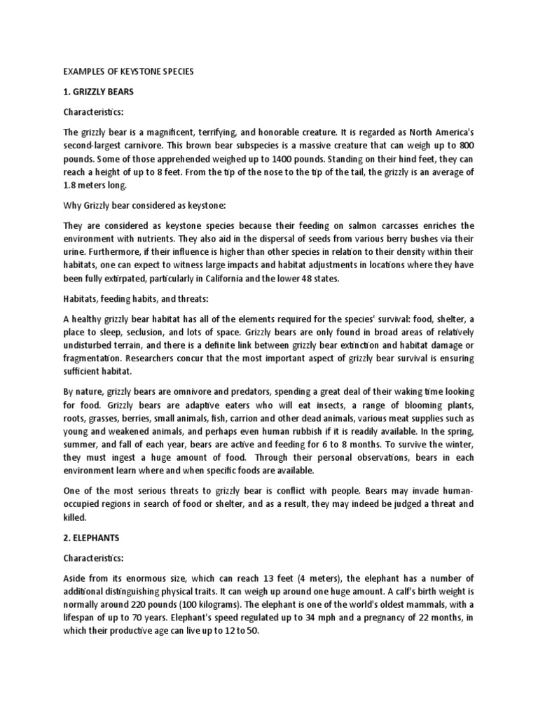 Examples of Keystone Species | PDF | Grizzly Bear | Elephant
