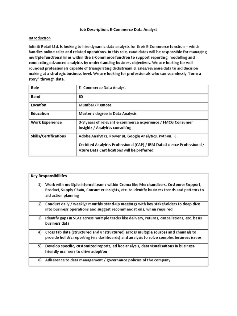 Data Analyst - JD | PDF Data Analyst - JD | PDF