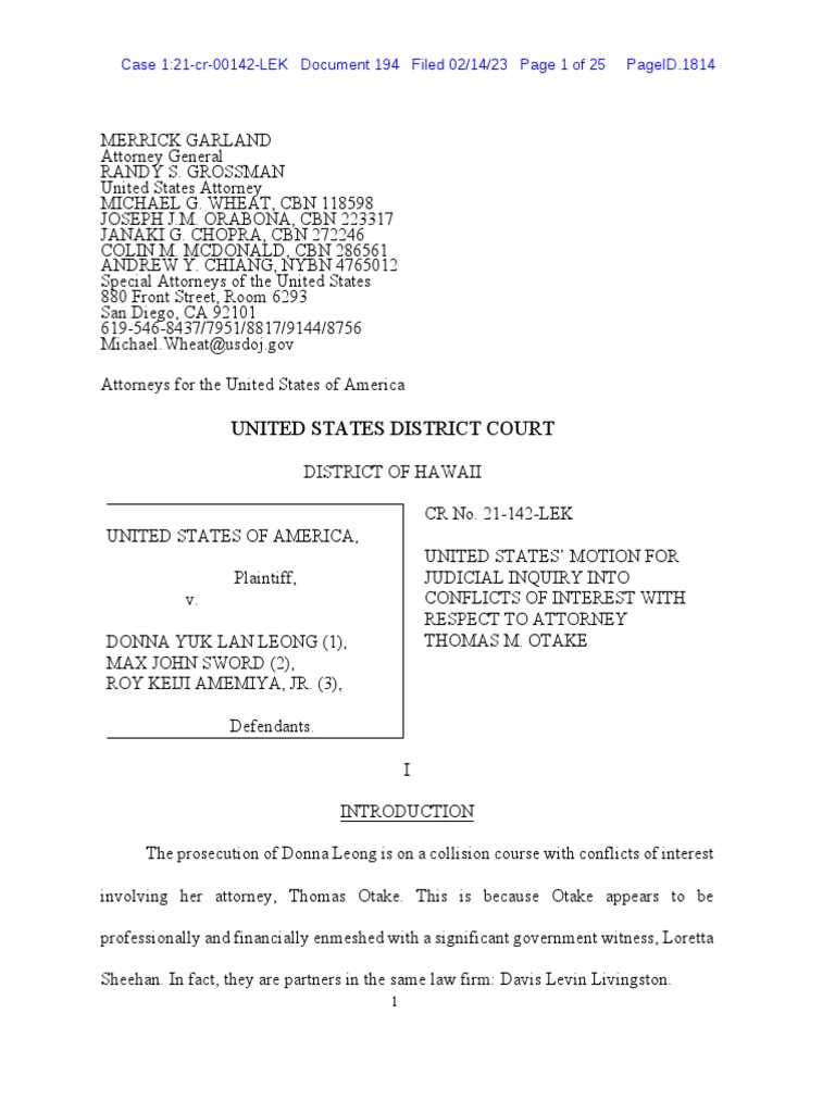US Motion for Inquiry into conflicts of interest | PDF | Conflict Of ...