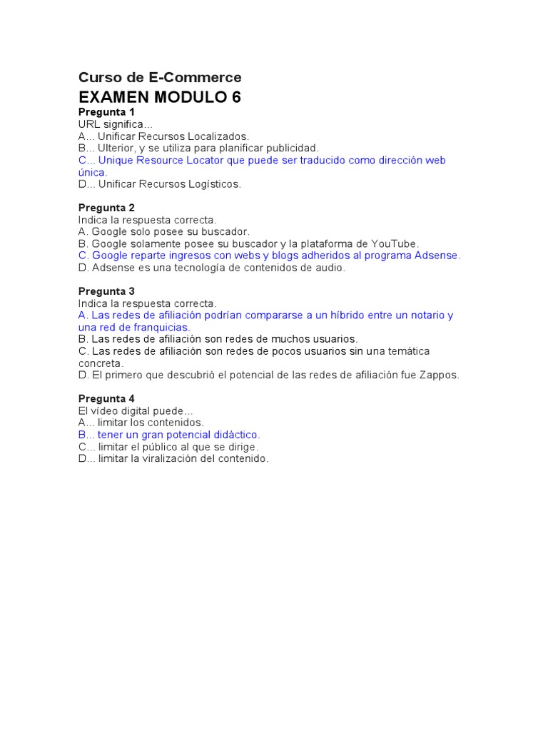 Curso de E-Commerce Modulo 6 Respuestas | PDF Curso de E-Commerce Modulo 6 Respuestas | PDF