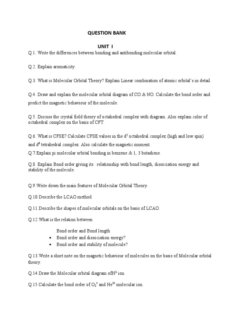 Chemistry Imp Question Bank | PDF | Molecular Orbital | Chemical Bond