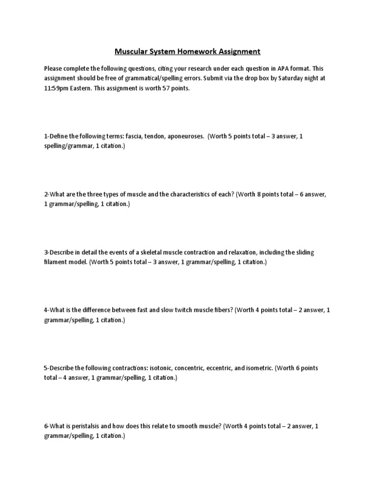 BIO 201 - Muscular Homework Assigment - Week 3-1 | PDF