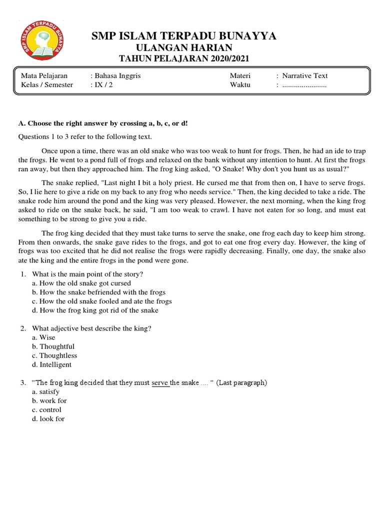 Ulangan Harian B.Inggris Kelas 9 (Narrative Text) | PDF | Sleeping Beauty