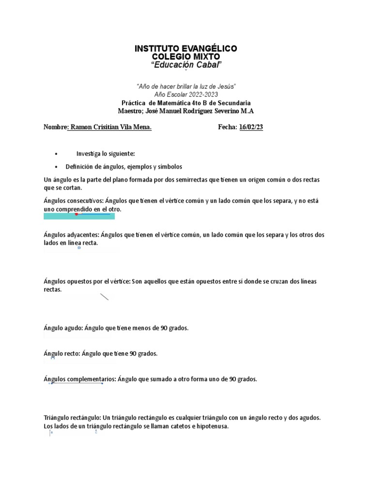 Practica 4to B Ramon Vila Formulario Lleno. | PDF | Ángulo | Triángulo