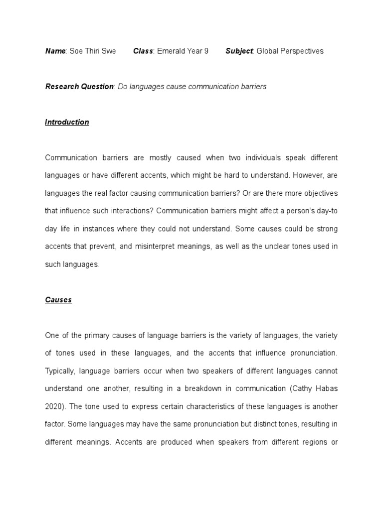 Final Global Perspective Project - Languages and Barriers | PDF ...