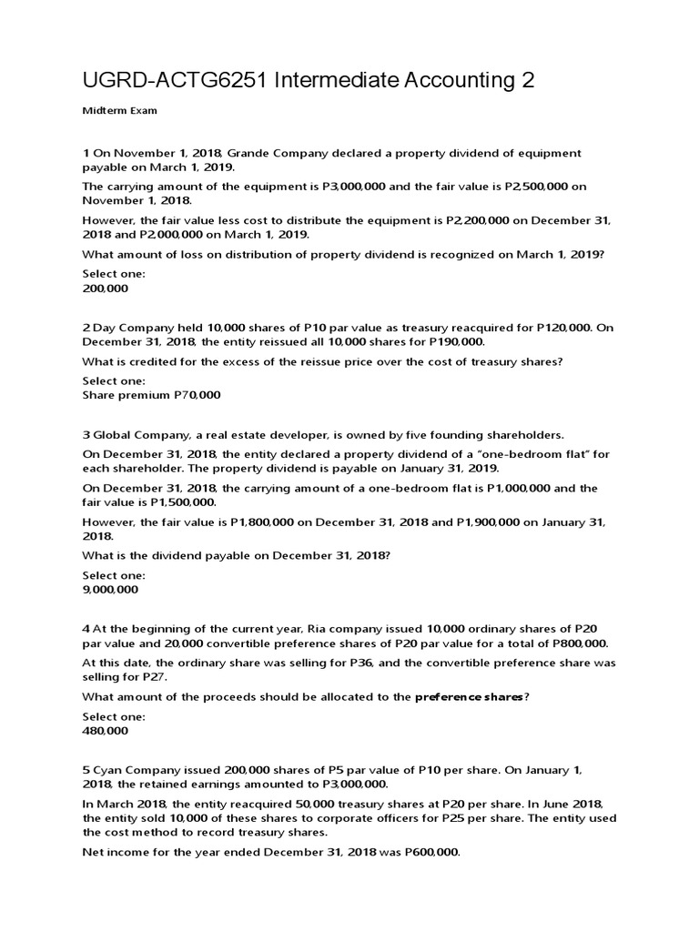 Intermediate Accounting 2 Midterm Exam | PDF | Preferred Stock ...