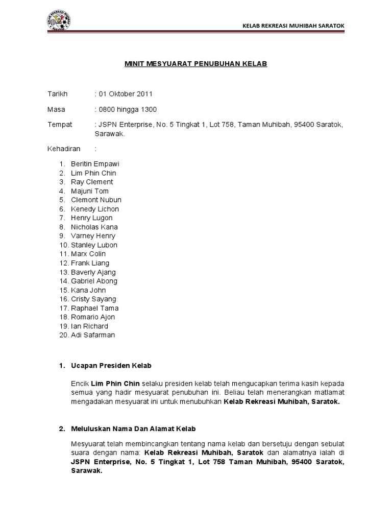 Minit Mesyuarat Kelab | PDF